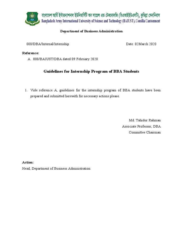 BBA Internship Guidelines | PDF | Books | Science