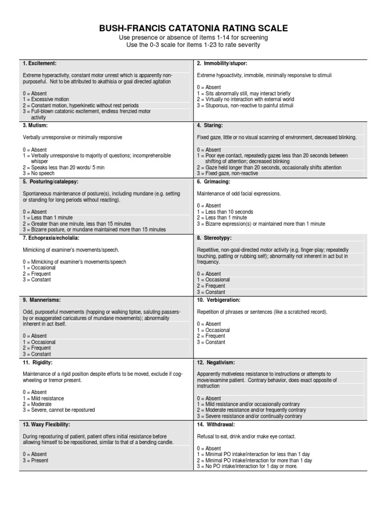 Bush-Francis Catatonia Rating Scale | PDF | Psychiatry Related Fields ...