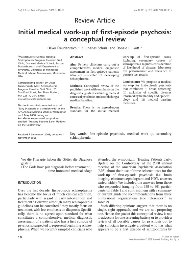 Medical Work-Up in FEP - 2009 | PDF | Psychosis | Medical Diagnosis