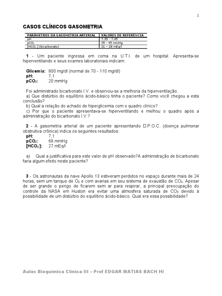 Casos Clínicos GASOMETRIA | PDF | Medicina Clínica | Especialidades médicas