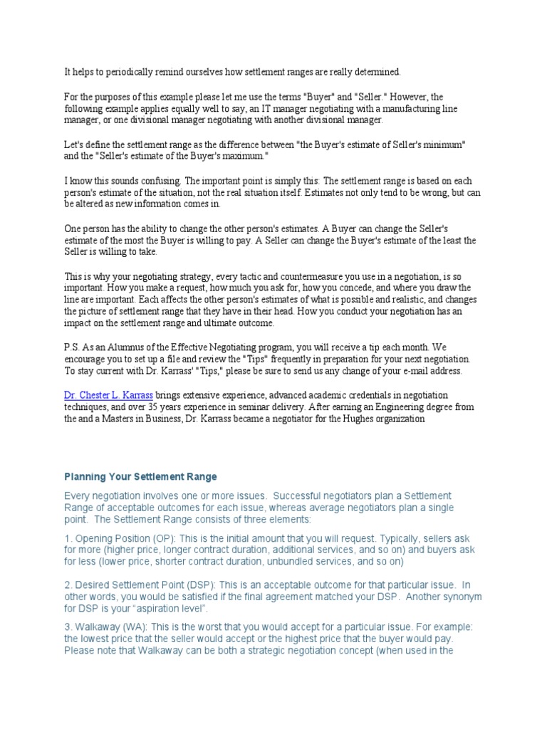 Settlement Range | PDF | Negotiation | Procurement
