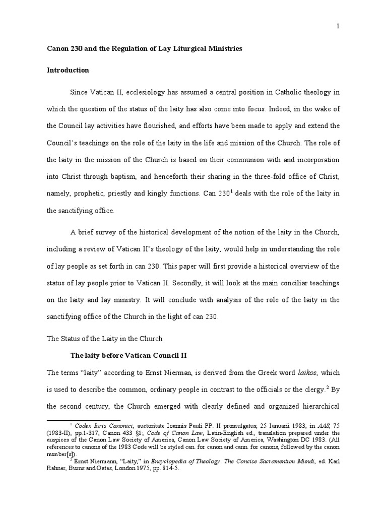 Canon 230 and The Regulation of Lay Liturgical Ministries | PDF | Laity ...