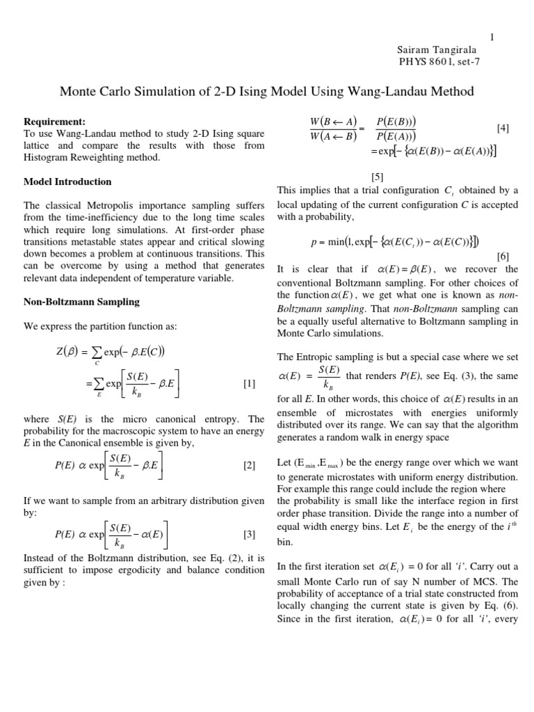 Monte Carlo Simulation of 2-D Ising Model Using Wang-Landau Method | PDF | Entropy | Temperature
