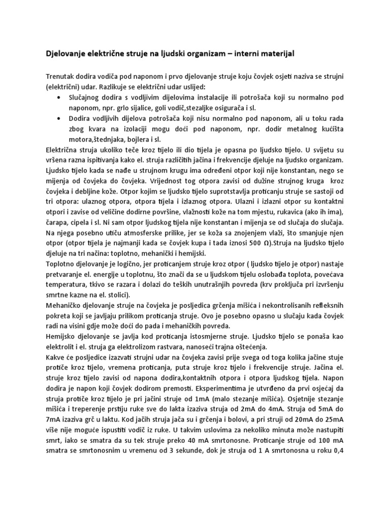 Djelovanje Električne Struje Na Ljudski Organizam | PDF