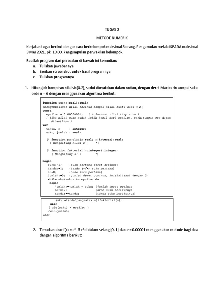 TUGAS 2 - Metode Numerik Kelas | PDF