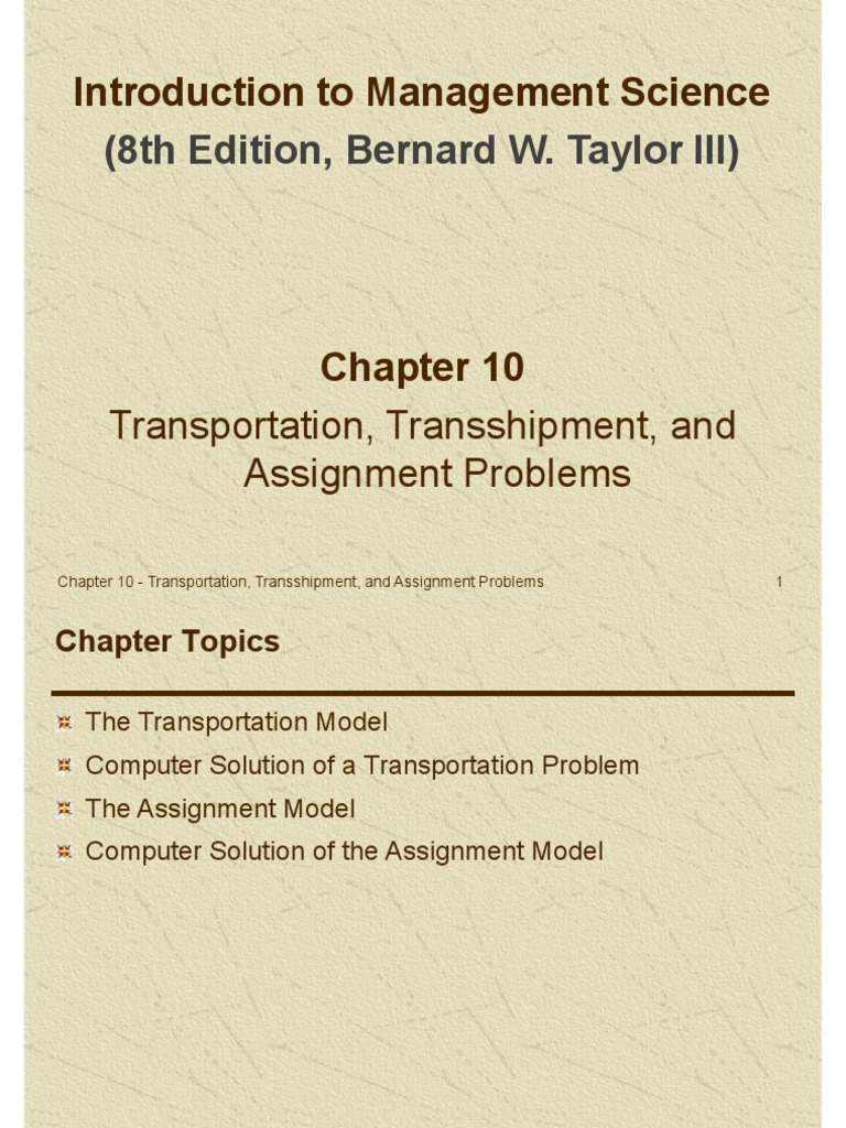 Ch10-Transportation Transshipment Assignment | PDF | Linear Programming ...