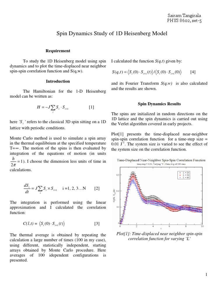 Spin Dynamics Study of 1D Heisenberg Model | PDF | Mechanics | Teaching ...