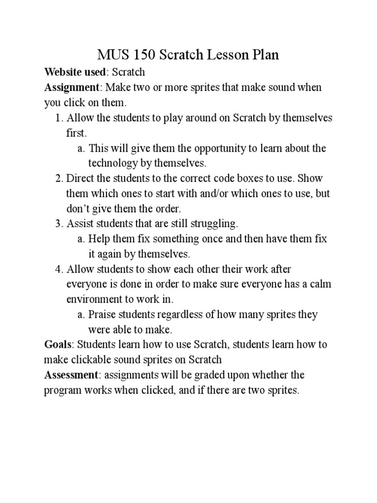 Scratch Lesson Plan for Sound Sprites | PDF | Career & Growth