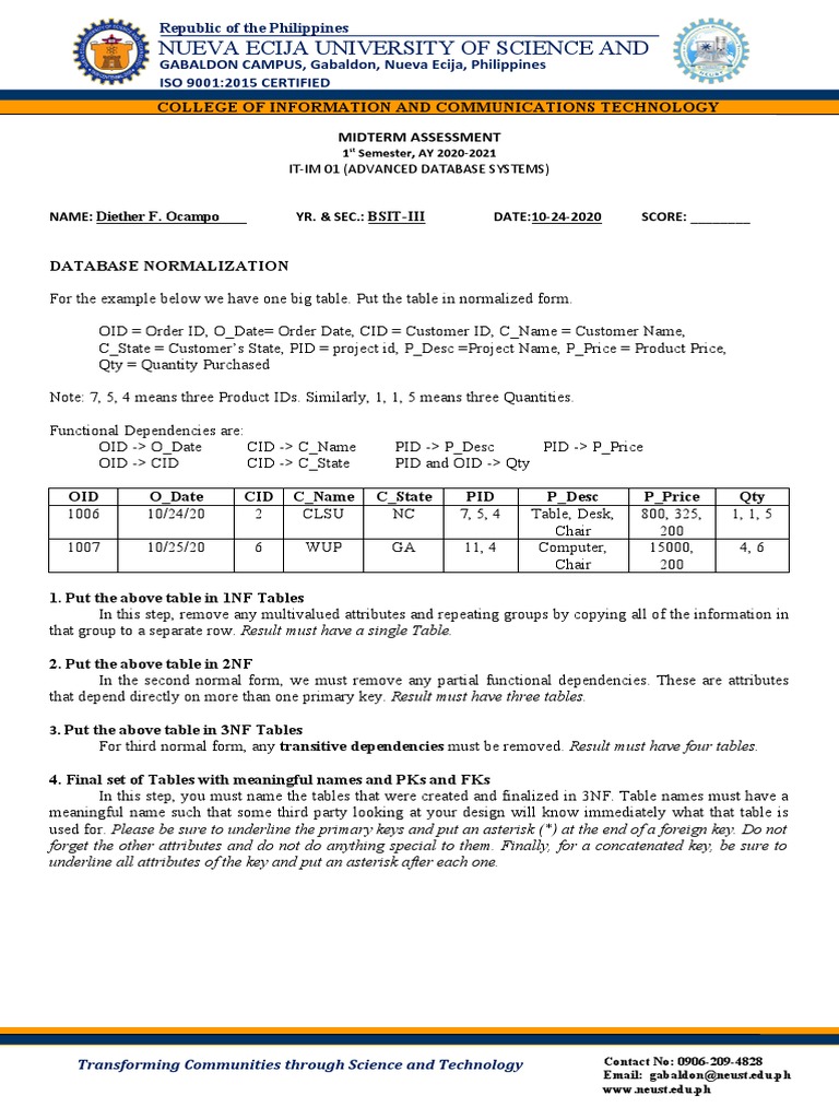 Template - Midterm Assessment - It-Im 01 (Advanced Database) | PDF ...