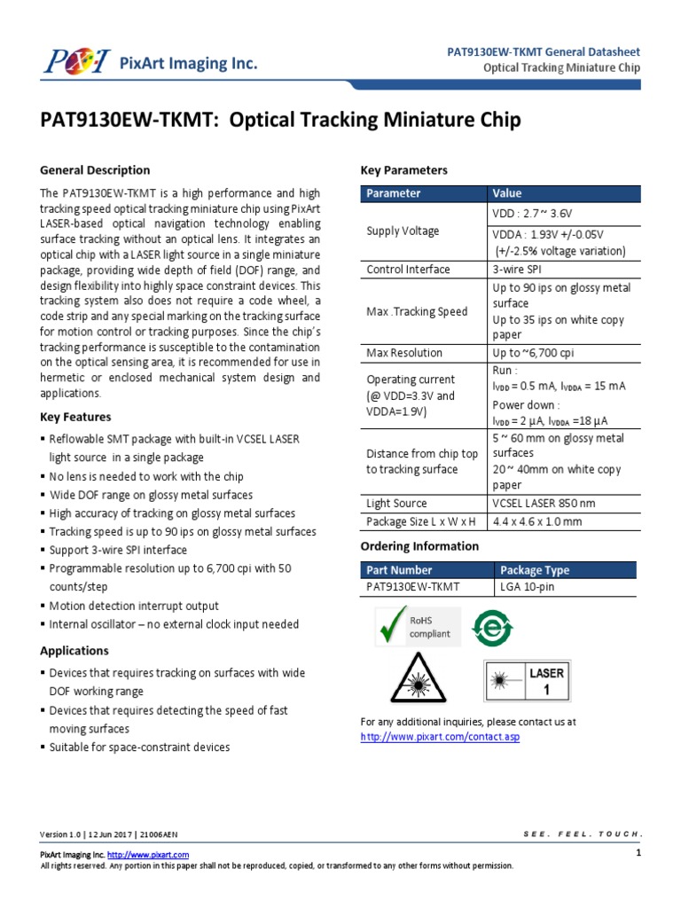 Pat9130Ew-Tkmt: Optical Tracking Miniature Chip: Pixart Imaging Inc ...