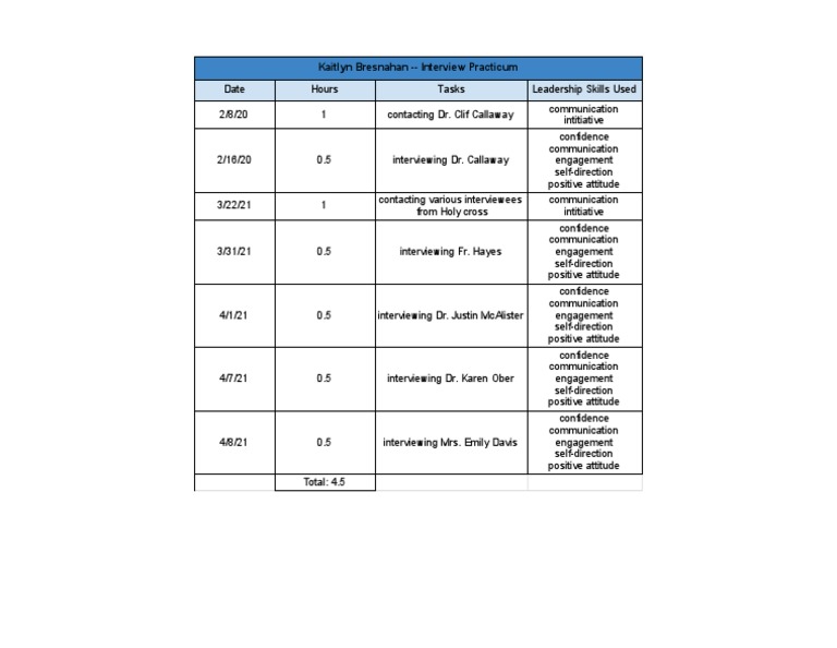 Final Practicum Log - Sheet1 | PDF