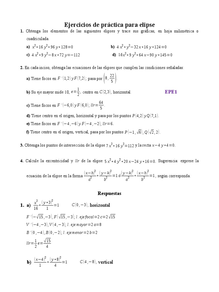 Ejercicios y Soluciones de Elipses | PDF | Elipse | Geometría diferencial