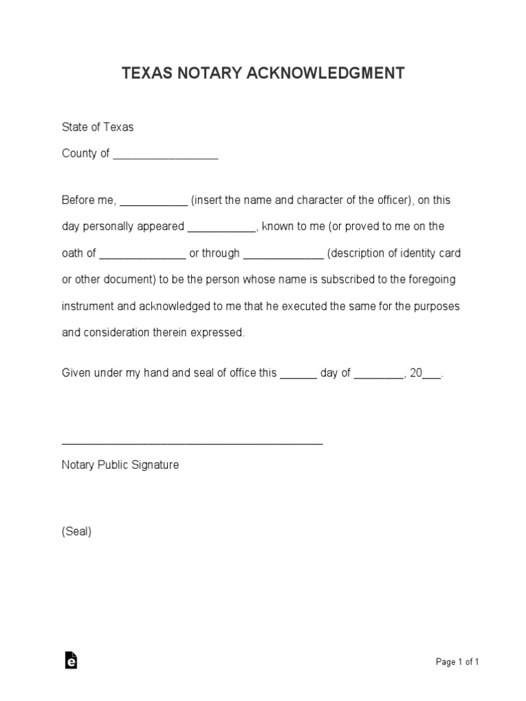 Texas Notary Acknowledgement Form | PDF