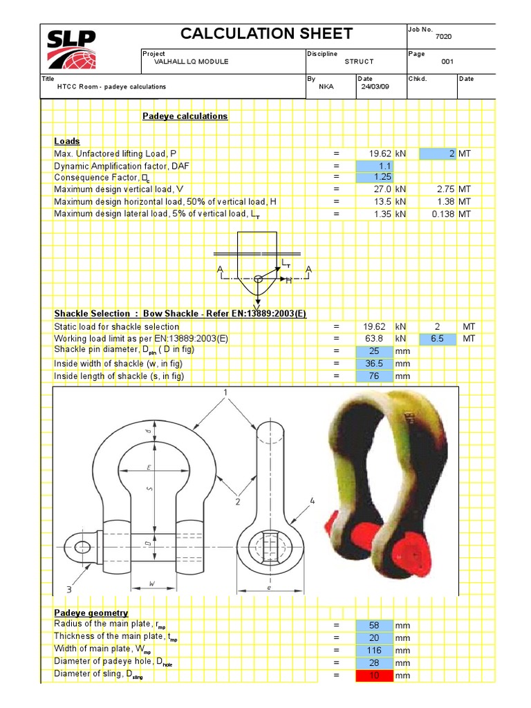Calculation Sheet: Padeye Calculations Loads | PDF | Bending | Stress (Mechanics)