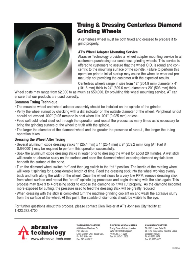 Truing & Dressing Centerless Diamond Grinding Wheels: AT's Wheel ...