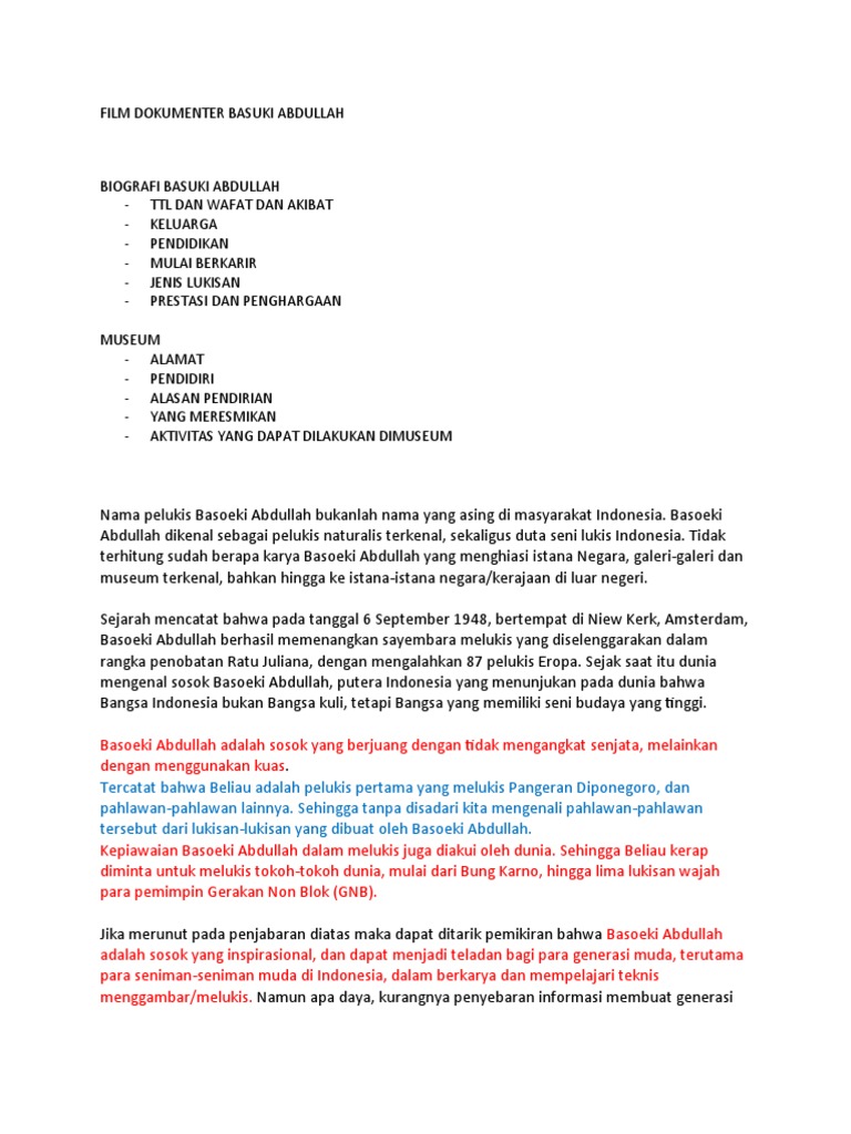 Film Dokumenter Basuki Abdullah | PDF