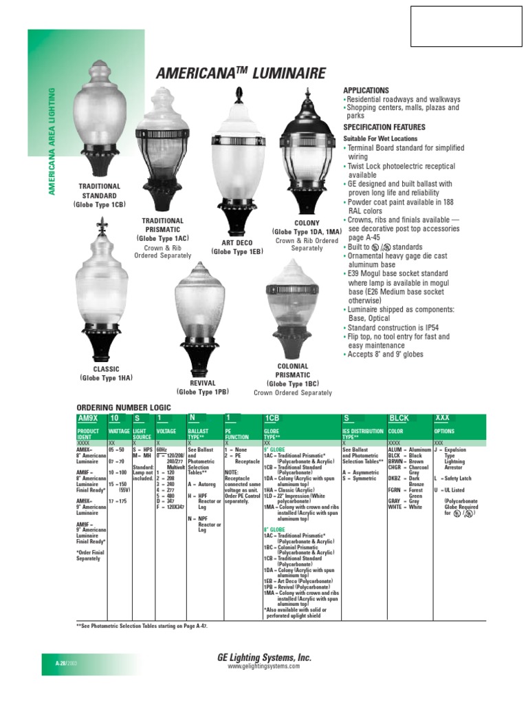Americana Luminaire: Suitable For Wet Locations | PDF | Architectural ...