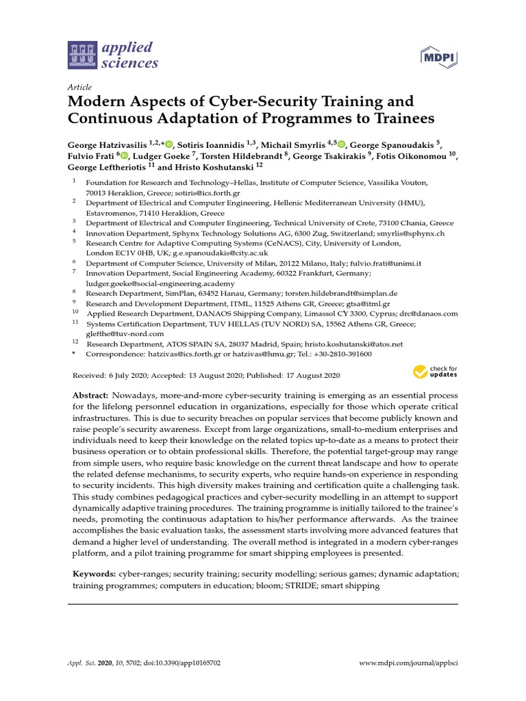 Applied Sciences: Modern Aspects of Cyber-Security Training and ...