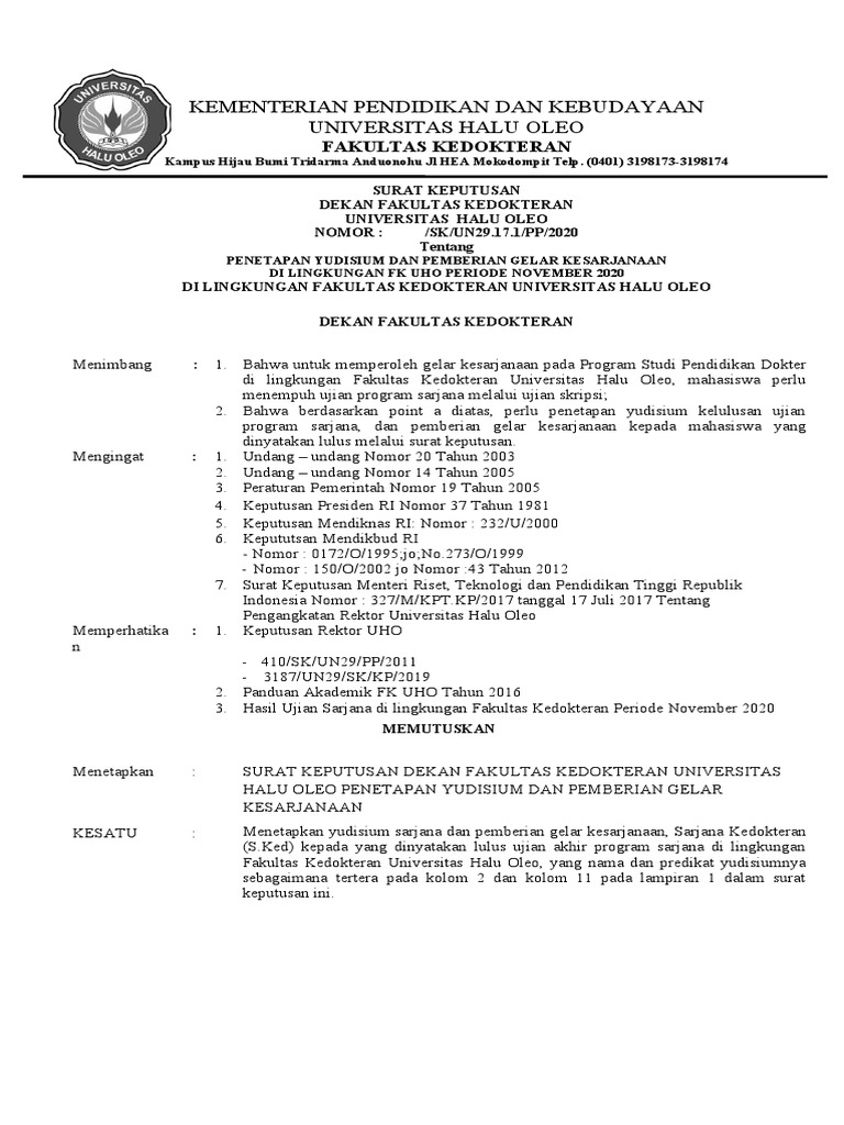 Yudisium November 2020 FK UHO | PDF