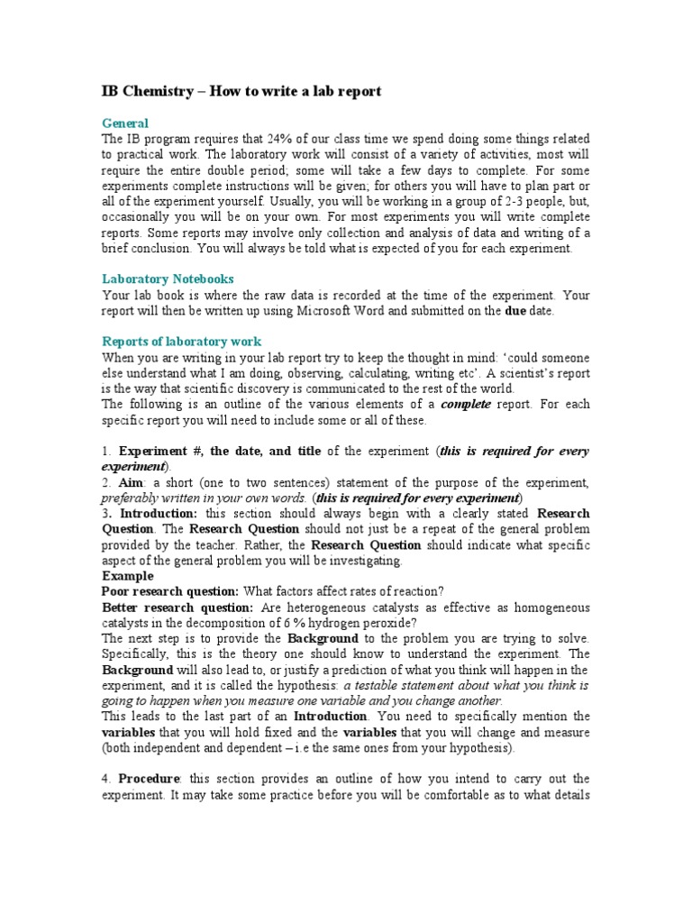 IB Chemistry - How To Write A Lab Report: General | PDF | Experiment ...