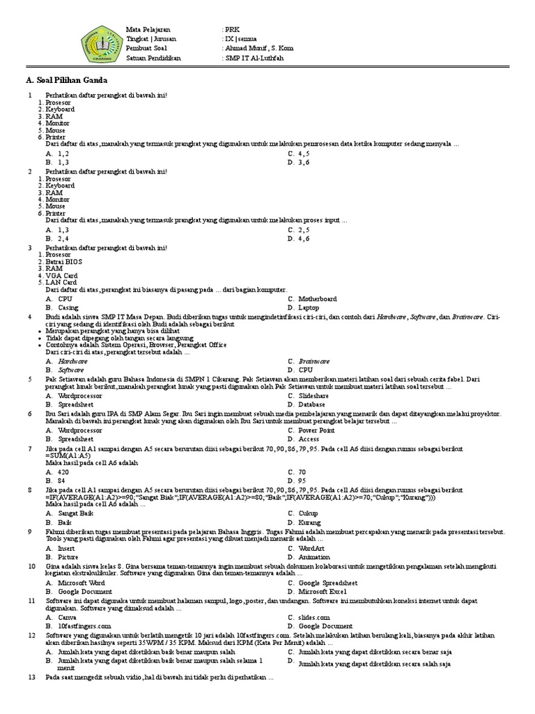 Latihan US PRK 9 | PDF