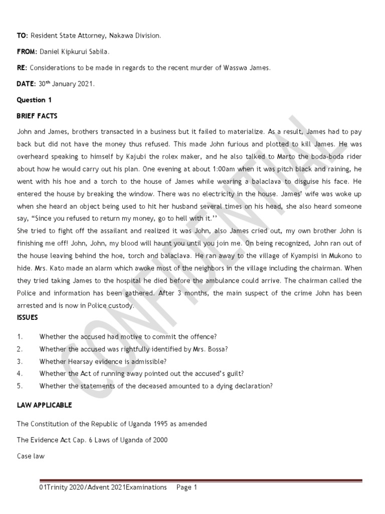 ANSWER SCRIPT Evidence Exam | PDF | Hearsay | Evidence (Law)