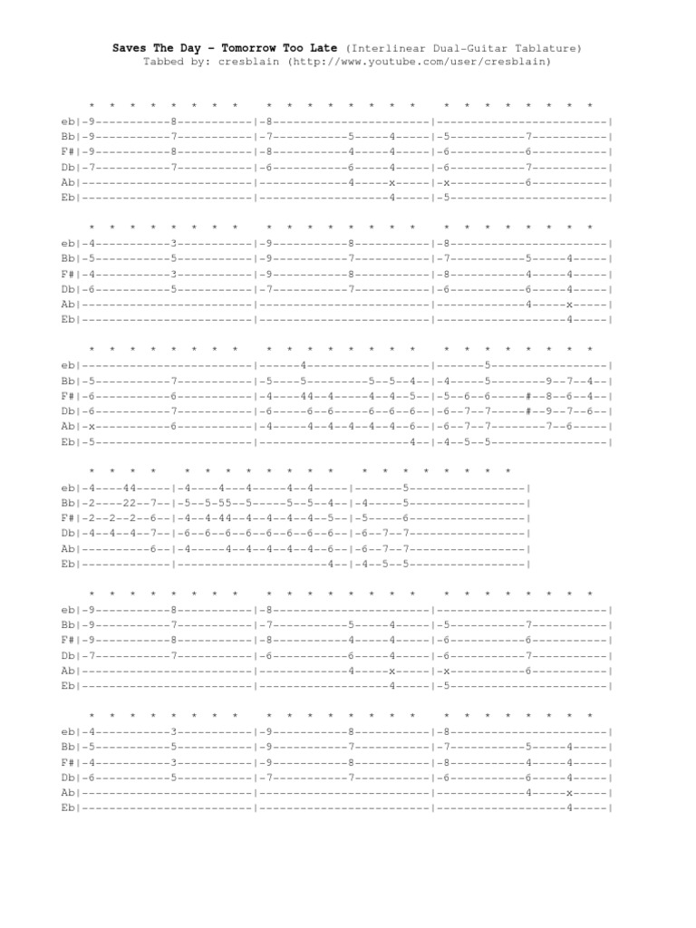 Tomorrow Too Late Tab | PDF | Musical Notation | Musical Compositions