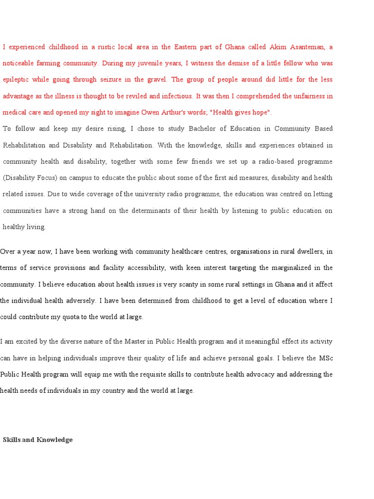 Personal Statement for MPH Program | PDF | Public Health | Disability