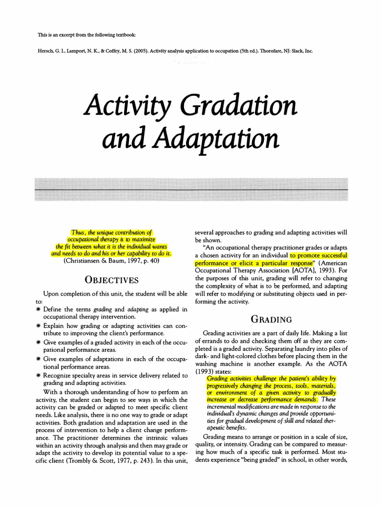 Grading and Adapting Activities: Maximizing Occupational Performance ...