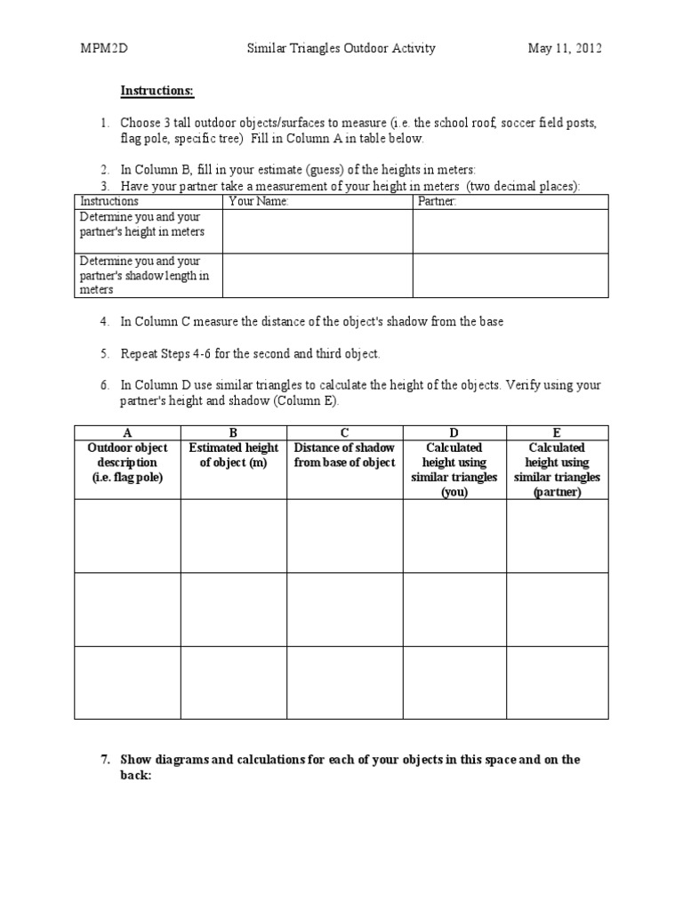 Similar Triangles Outdoor Activity | PDF