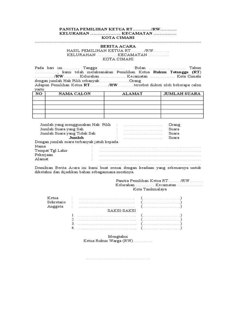 Contoh Format Berita Acara Pemilihan Ketua RT Dan RW | PDF