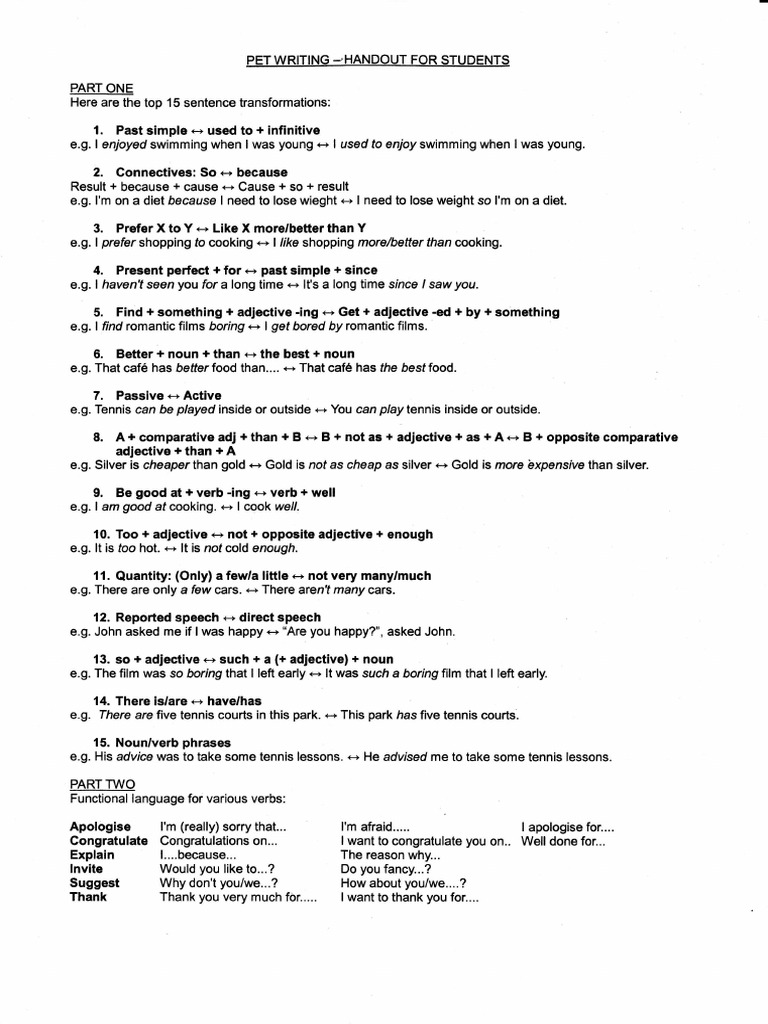 Pet Writing Part 1 Compress | PDF | Syntax | Grammar