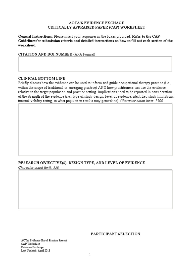 Character Count Limit: 350: AOTA Evidence-Based Practice Project CAP ...