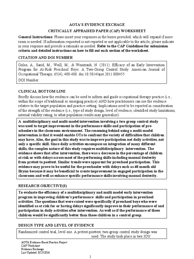 CAP Worksheet 2016-2 | PDF | Occupational Therapy | Inclusion (Education)