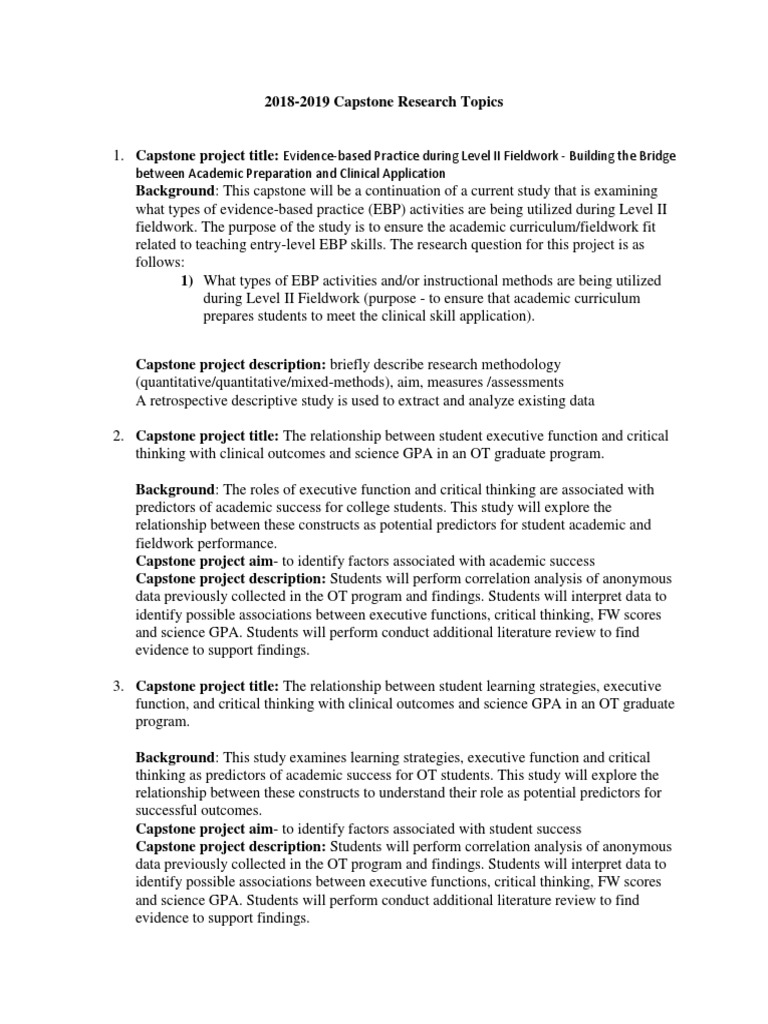 Capstone Projects 2018-2019 | PDF | Occupational Therapy | Systematic ...