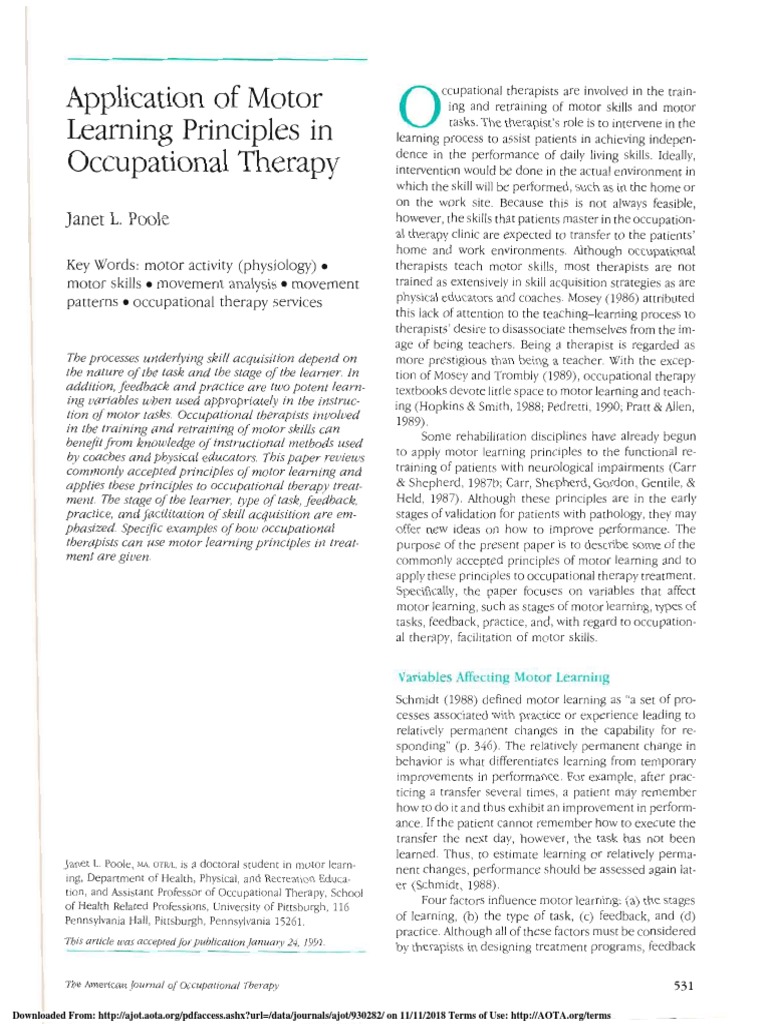 Application of Motor Learning Principles in Occupational Therapy | PDF ...