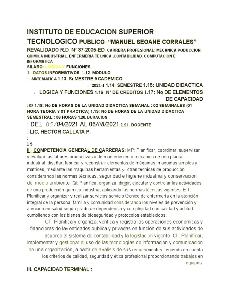 Slabo Logiga y Funciones - 2021-I | PDF | Proposición | Expresiones lógicas