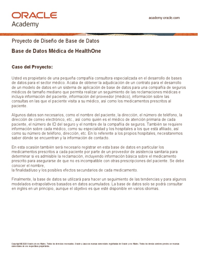 HealthOne Medical DD Project Esp | PDF | Bases de datos | Hospital