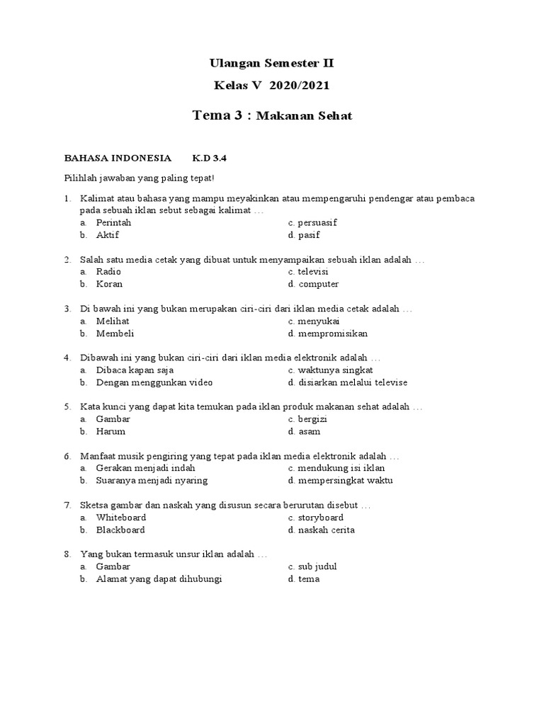 Ulangan Tema 3 Sem 2 | PDF