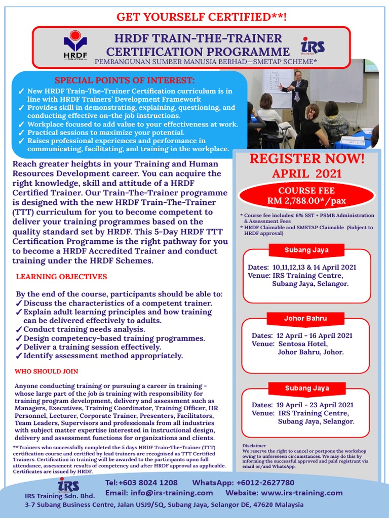 HRDF TTT Certification Programme 1 April 2021 | PDF | Professional Certification | Malaysia