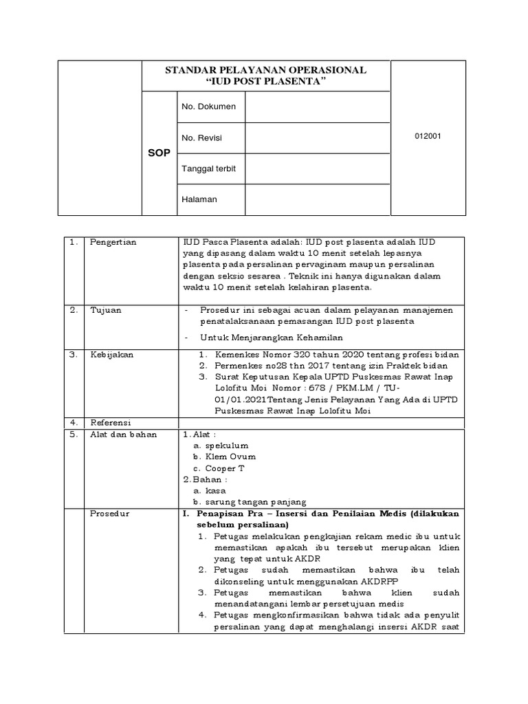 SOP IUD Pasca Plasenta | PDF