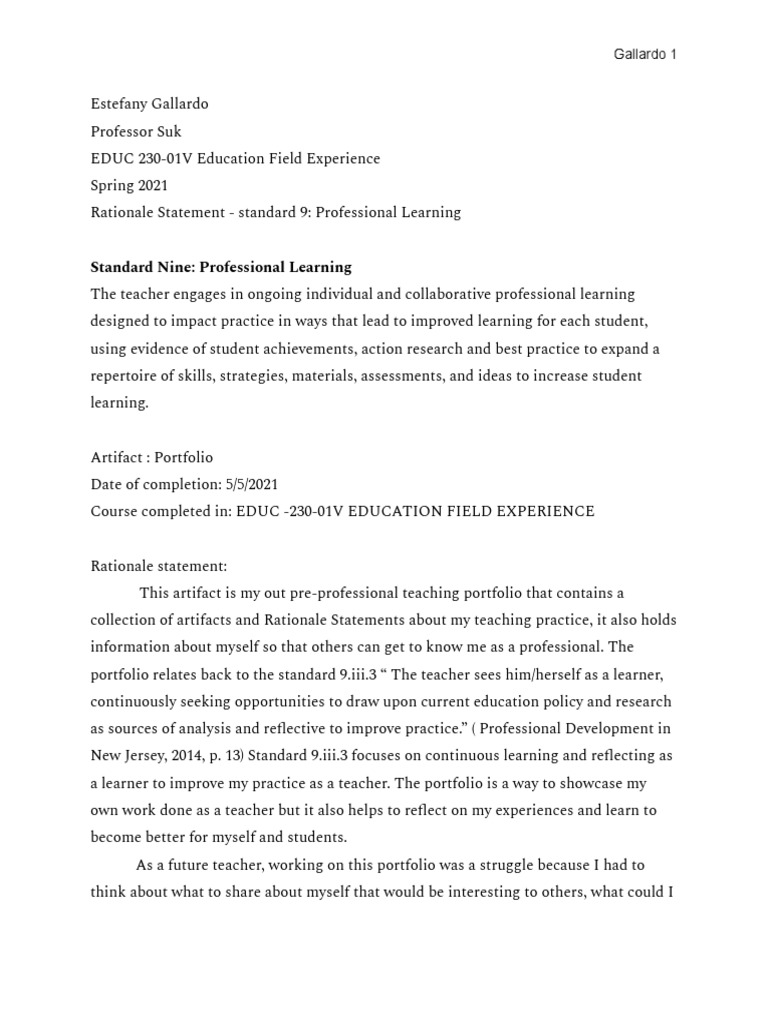 Rationale Statement 11 Portfolio | PDF | English As A Second Or Foreign ...