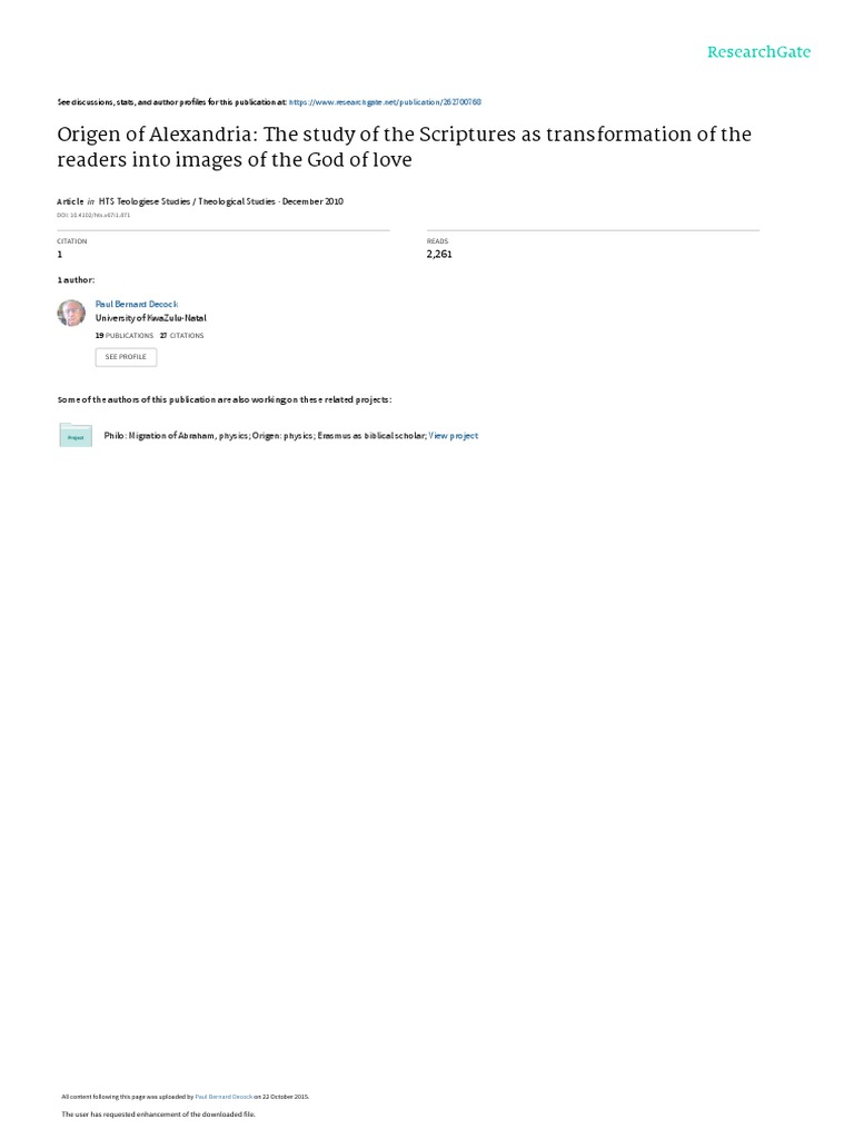 Origen of Alexandria The Study of The Scriptures A | PDF | Gospel Of ...