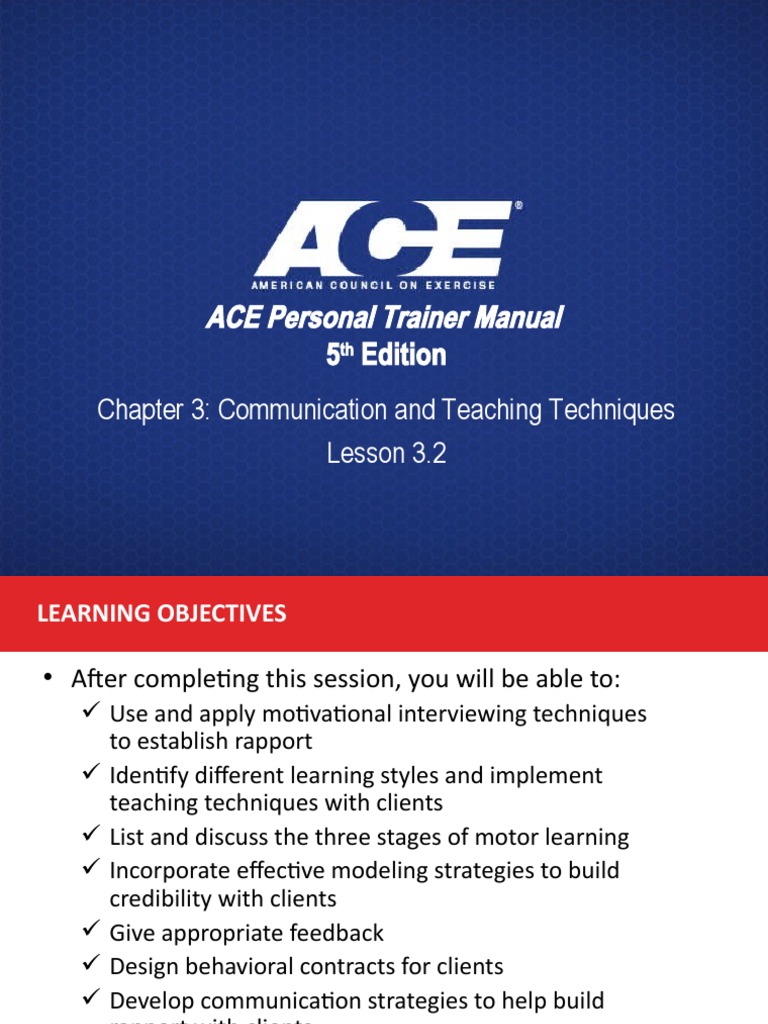 ACE Personal Trainer Manual: Chapter 3: Communication and Teaching ...