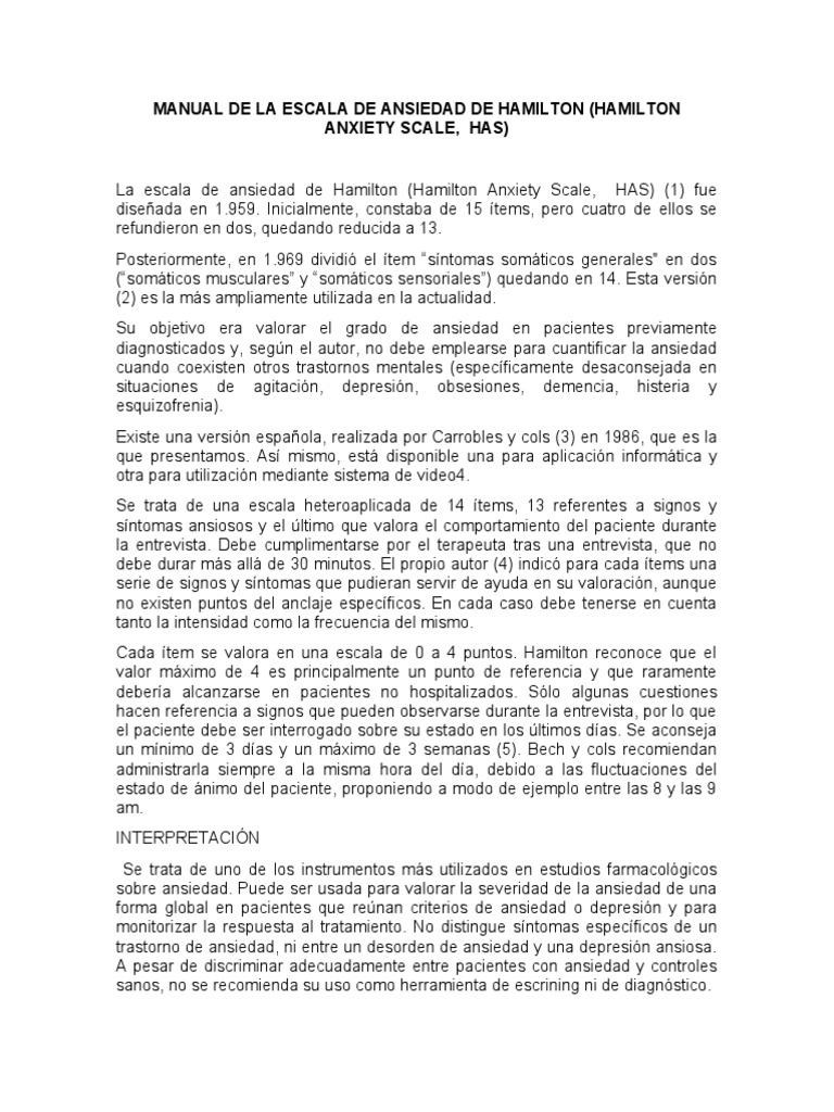 Manual de La Escala de Ansiedad de Hamilton | PDF | Depresión (estado ...