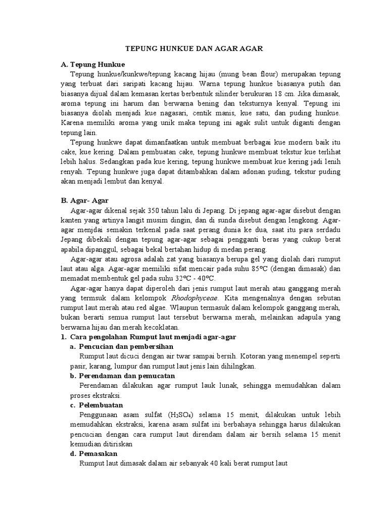 Tepung Hunkue Dan Agar Agar | PDF | Memasak, Makanan, & Anggur