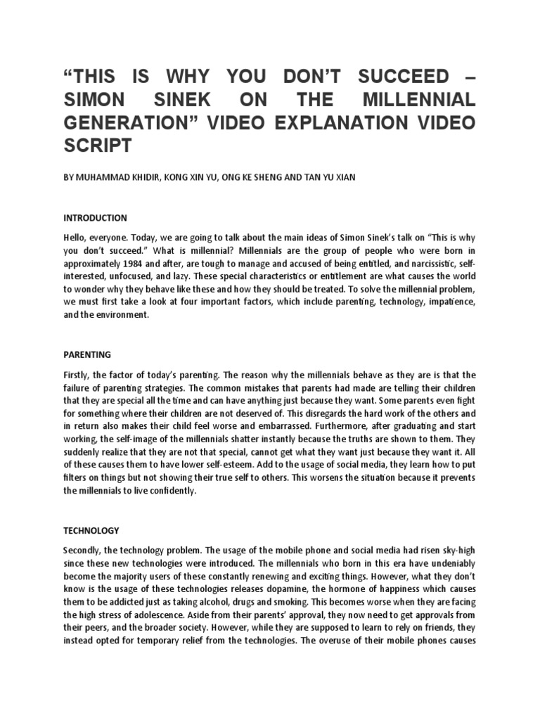 "This Is Why You Don't Succeed - Simon Sinek On The Millennial Generation" Video Explanation ...