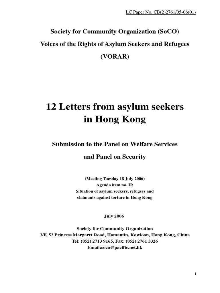 12 Letters From Asylum Seekers in Hong Kong | PDF | Asylum Seeker ...