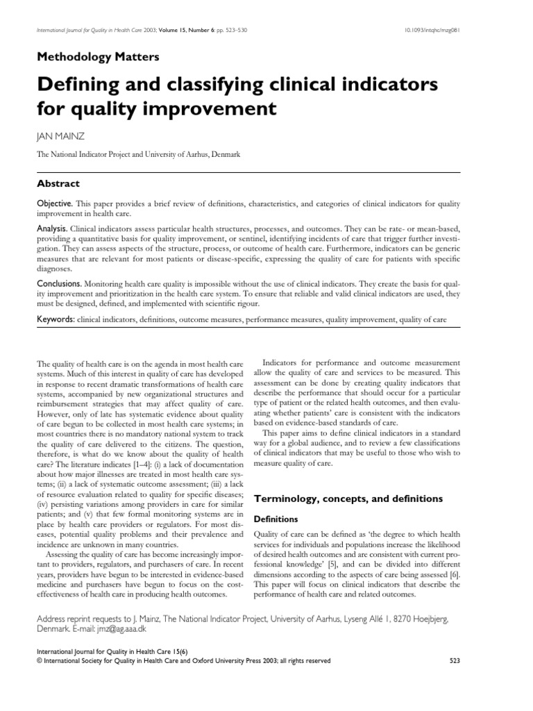 Classifying Clinical Indicators | PDF