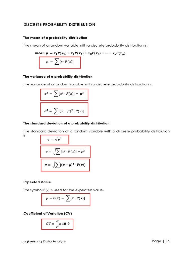 ENGINEERING DATA ANALYSIS-Discrete Probability Distribution | PDF | Coefficient Of Variation ...